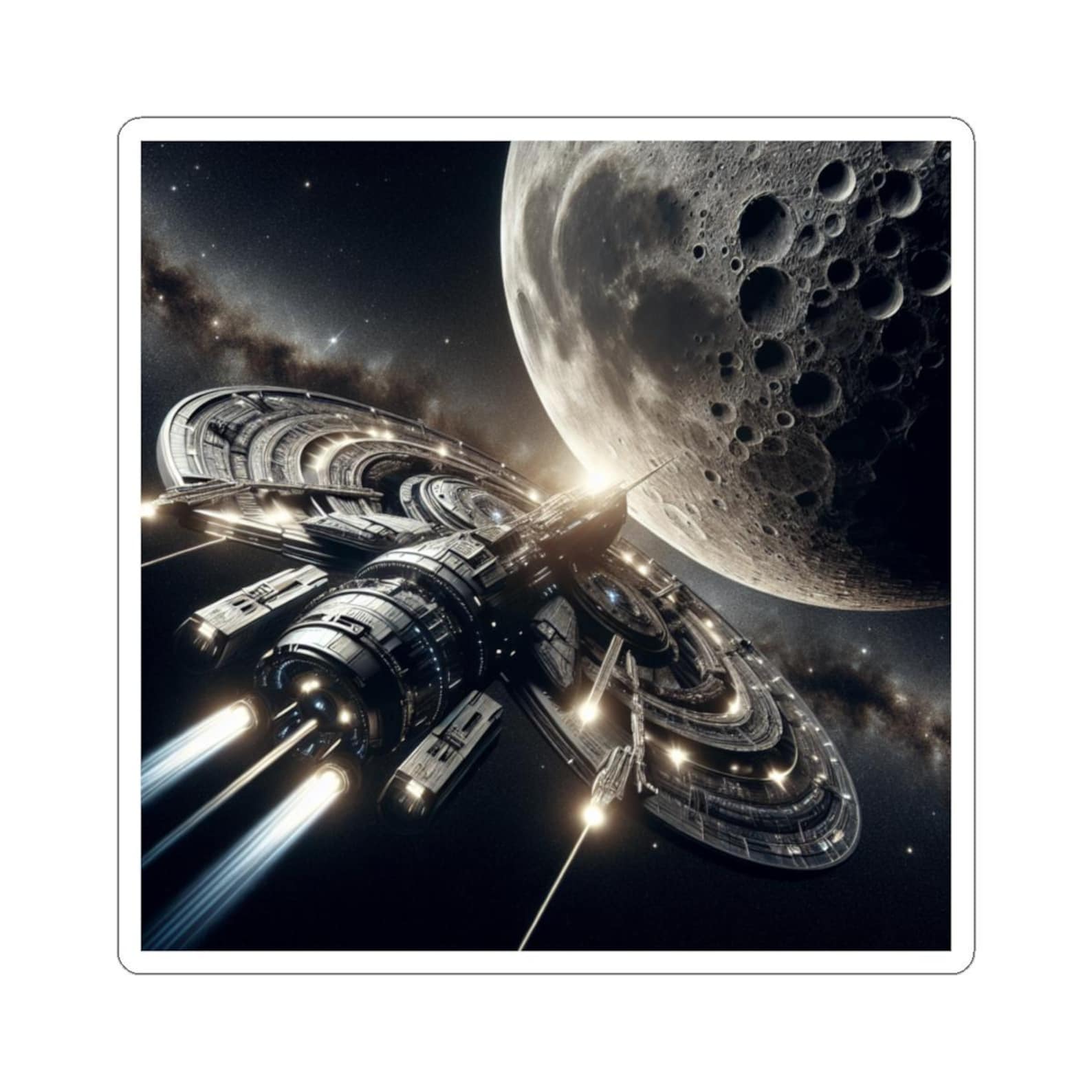 Sticker Sheet, Alien Spaceship Flying Around the Moon, Space Sticker ...
