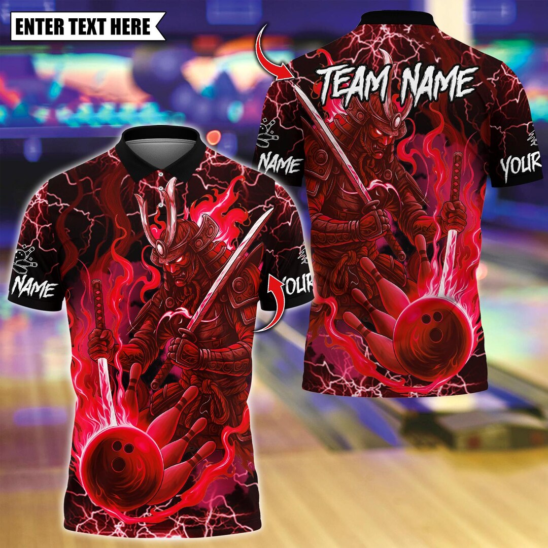 Custom Bowling Polo Shirt, Burning Oni Samurai Bowling Design ...
