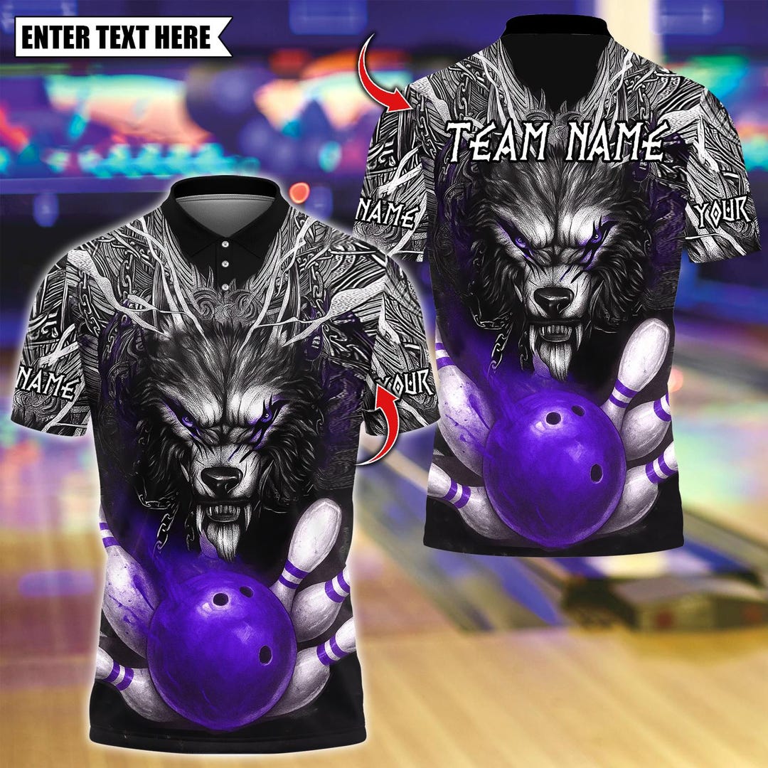 Custom Bowling Polo Shirt, Flame Wolf Bowling Design, Personalized ...