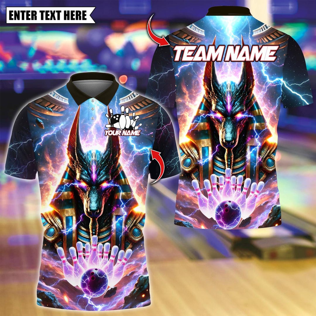 Custom Bowling Polo Shirt, Anubis Lightning Bowling Design ...