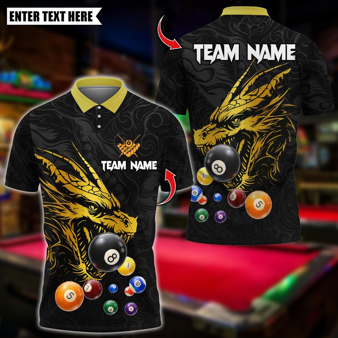 Personalized Name Billiards Polo Shirt, Dragon Billiard 8 Ball Pool ...