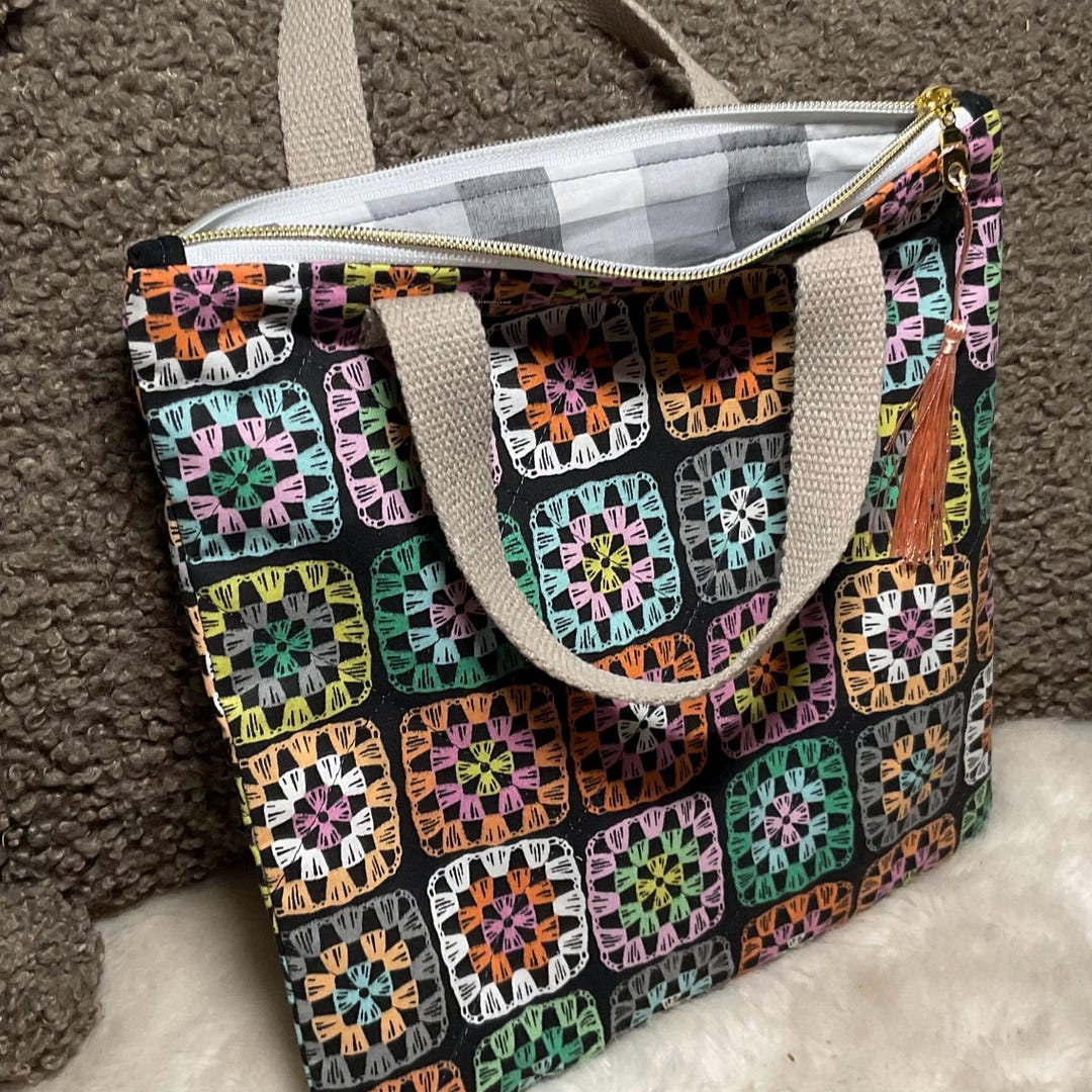 Tote Bag/project Tote Bag. Granny Square Theme. Tote Books, Knitting ...