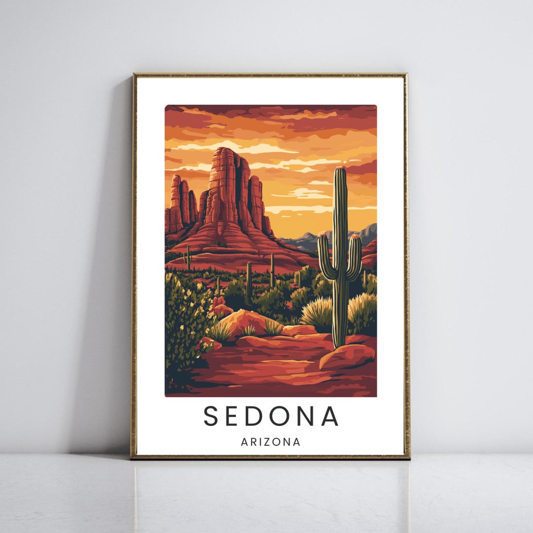 Sedona Travel Poster, Arizona - Retro Southwest Wall Art With Red Rocks ...