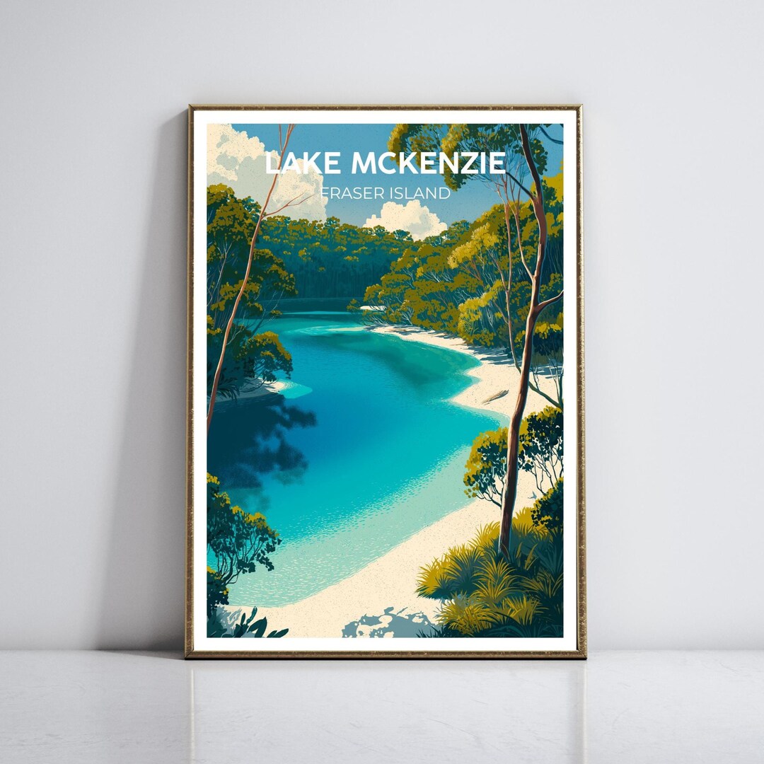 Fraser Island Travel Poster - Vibrant Lake Mckenzie Art Print, White ...