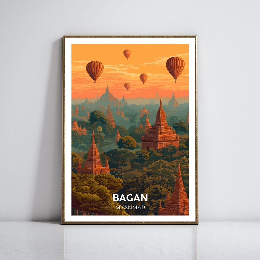 Bagan Myanmar Travel Poster - Mystical Art Print of Ancient Pagodas ...
