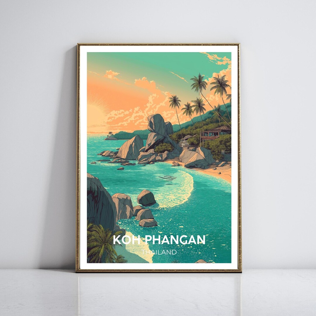 Koh Phangan Travel Poster | Haad Yuan Beach Wall Art | Minimalist ...