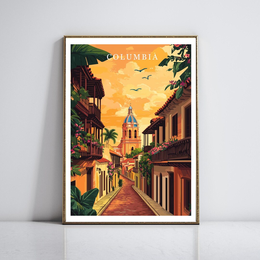 Columbia Travel Poster - Vibrant Colonial Architecture Wall Art ...