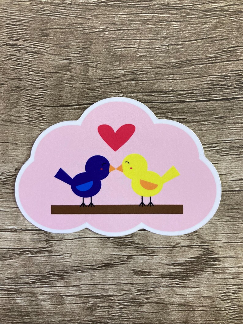 Cute Love Birds Kissing | Die Cut Sticker | Matte Vinyl 3x3 Inch ...
