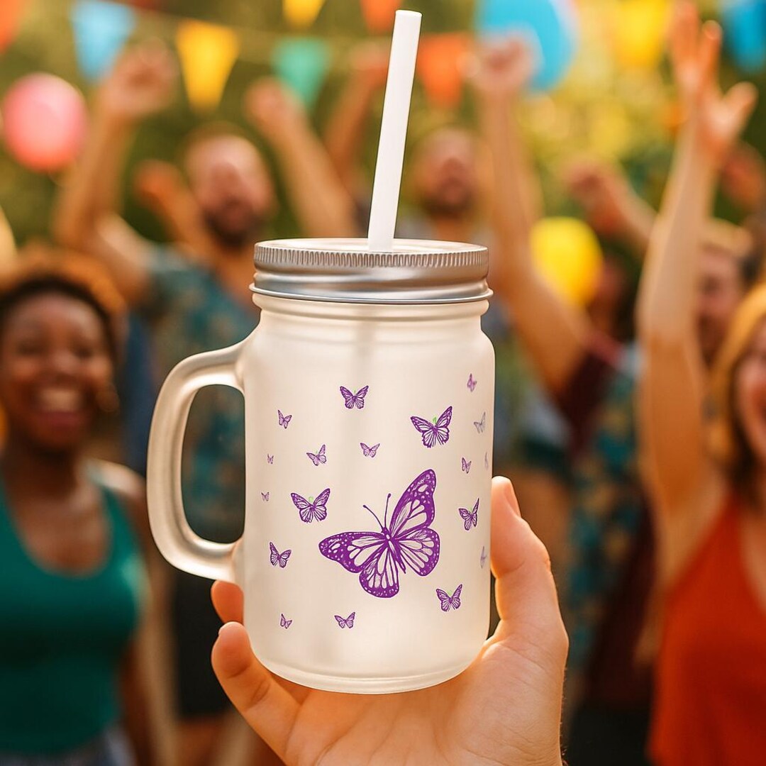Glass Pitcher With Lid & Straw - Butterfly Rainbow - Etsy