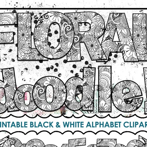 Floral Doodle Alphabet Clipart Flower Printable Bulletin - Etsy