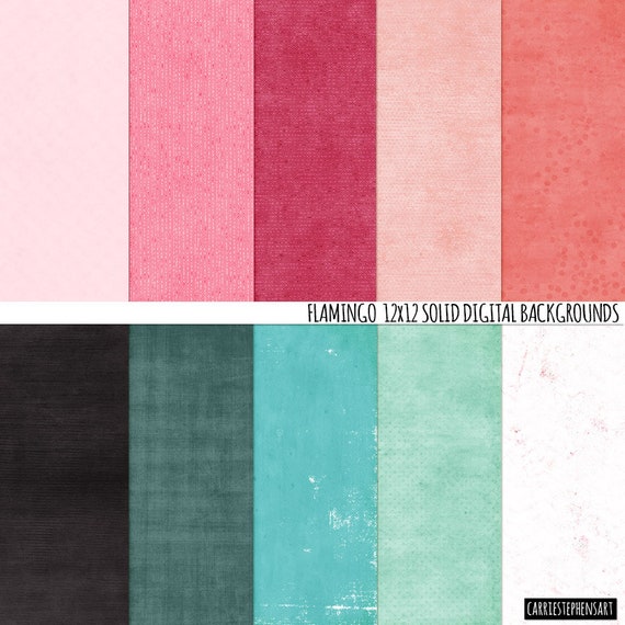 Tropical Solid Digital Scrapbook Paper. Flamingo Pink, Peach & Coral w ...
