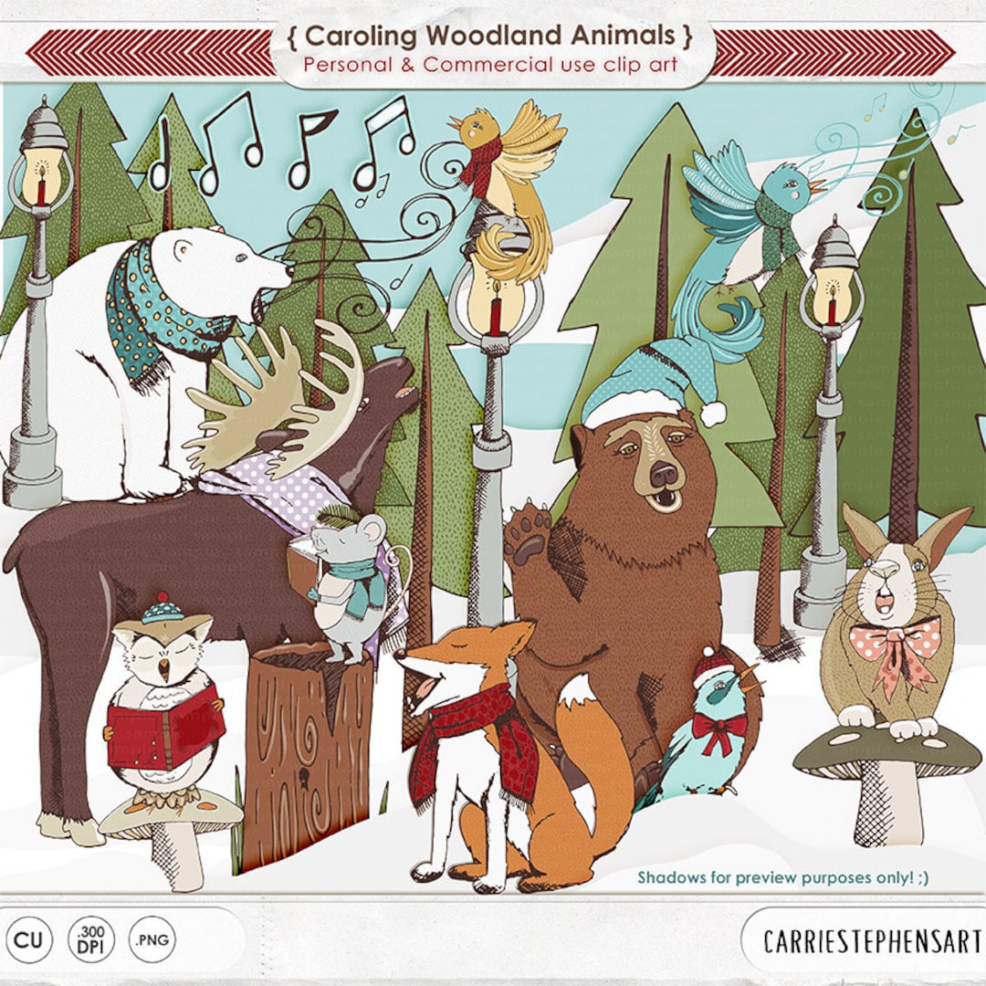 Woodland Animal Christmas Clipart, Christmas Graphics, Holiday Animal ...