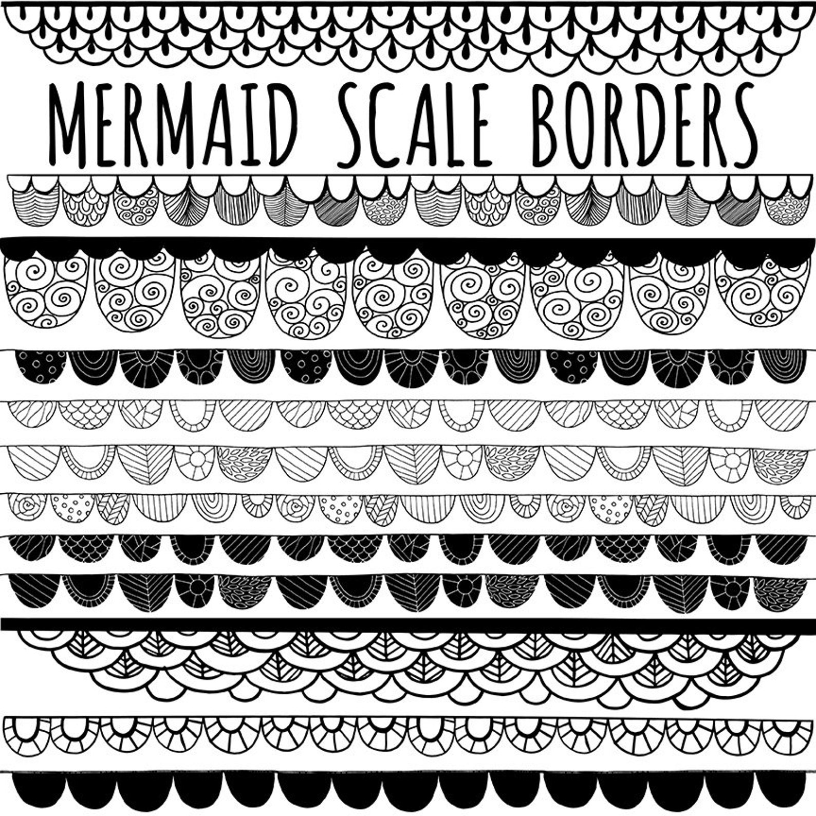 Mermaid Clipart Borders, Mermaid Scales, Girls Lace Border Doodle Clip ...