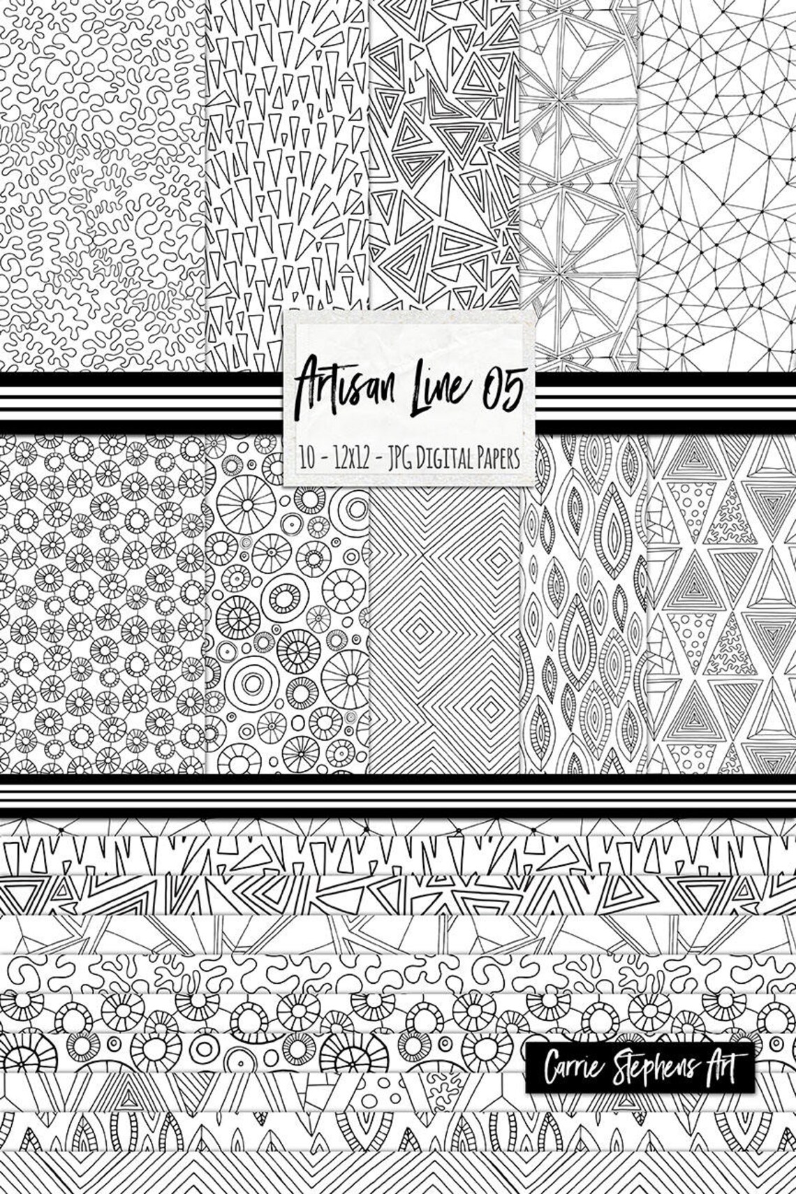 Doodle Digital Paper Black & White Geometric Pattern | Etsy