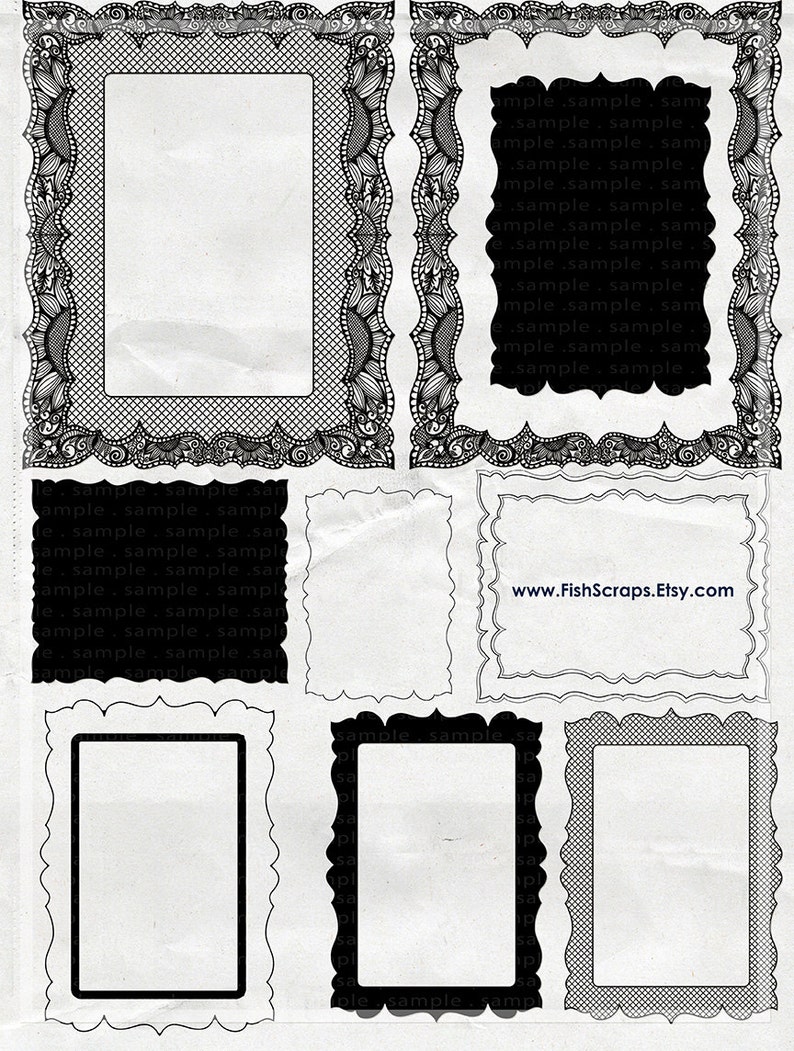 Digital Lace Border Frame Clipart 8 X 10 Rectangle Frame | Etsy