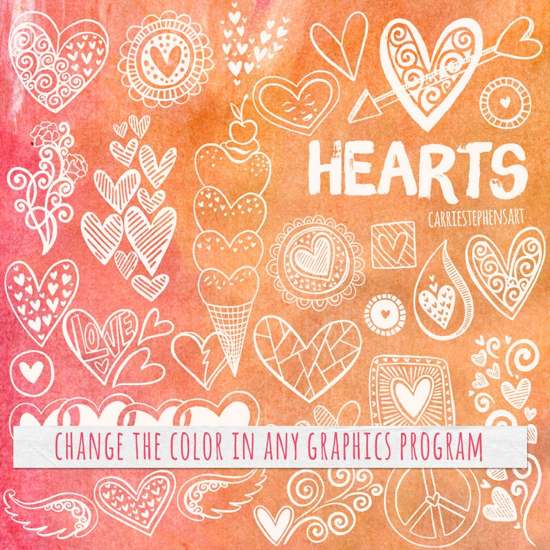 Line Heart Border ClipArt Heart Digital Stamps Printable | Etsy