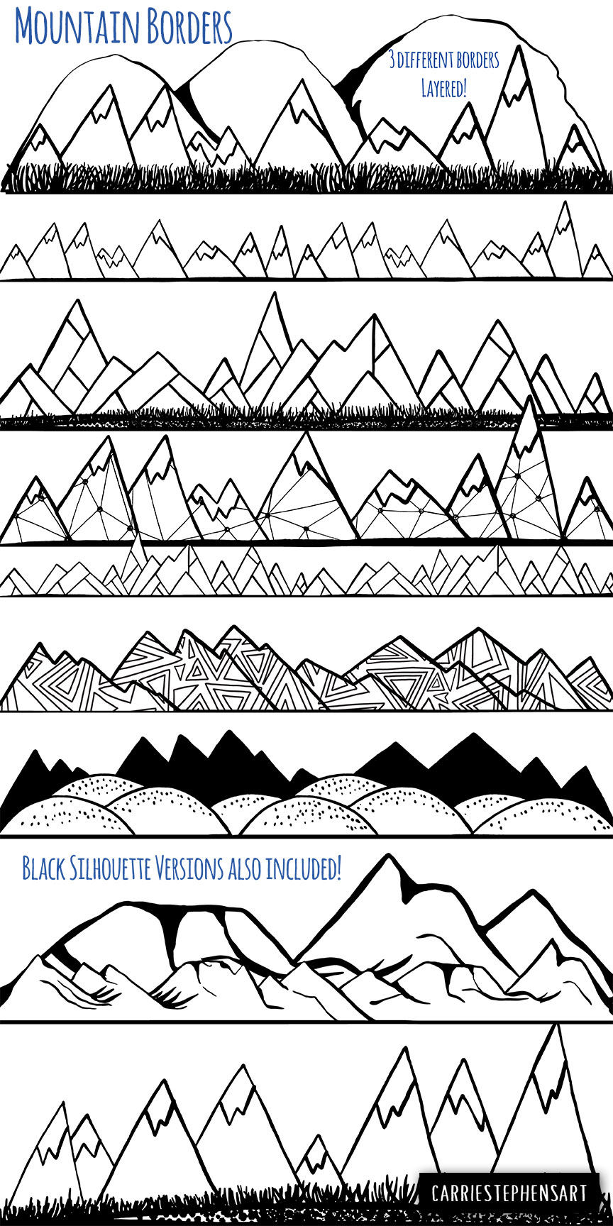 Mountain Border Clipart, Camping Graphics, Geometric, Modern PNG Line ...