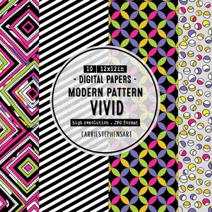 Modern Geometric Pattern Scrapbook Paper, Vivid Pink Digital Background ...
