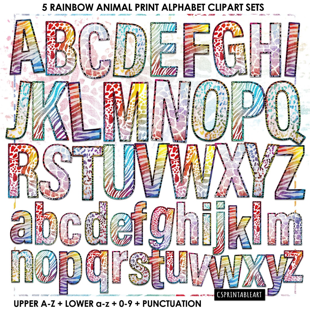 Alphabet Letters Clip Art - Rainbow Animal Print Light, Colorful ...