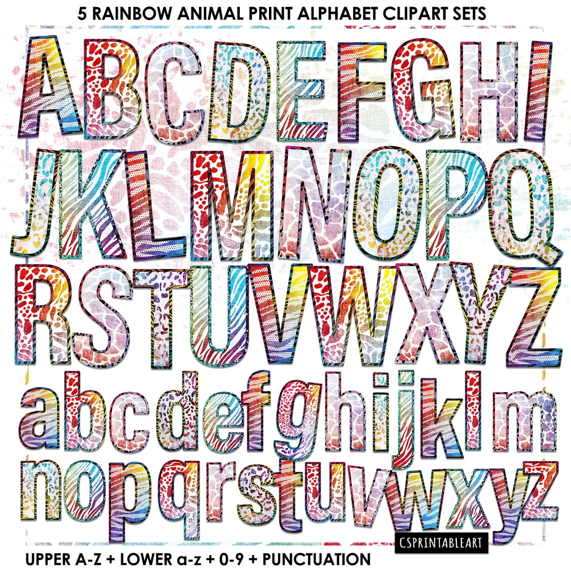 Alphabet Letters Clip Art Rainbow Animal Print Light - Etsy