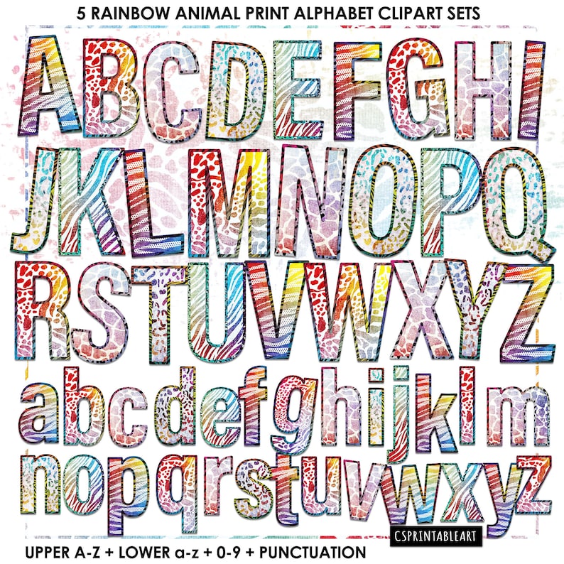 Alphabet Letters Clip Art Rainbow Animal Print Light - Etsy