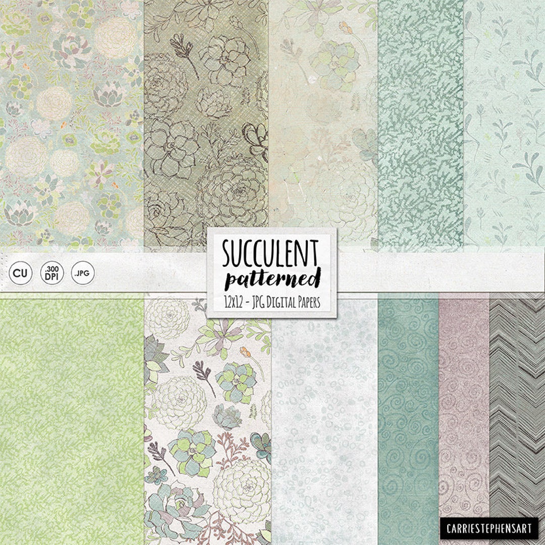 Succulent Digital Paper Patterns, Shabby Chic Floral Background Paper ...