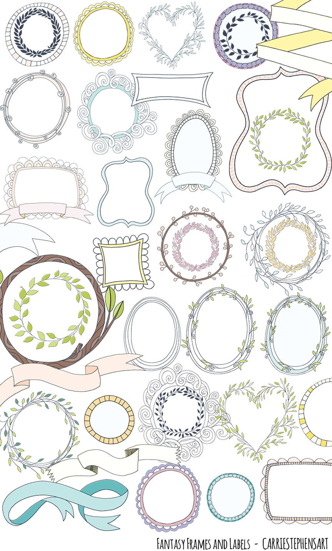 Frame & Label Clip Art Whimsical Decorative Borders Foliage - Etsy