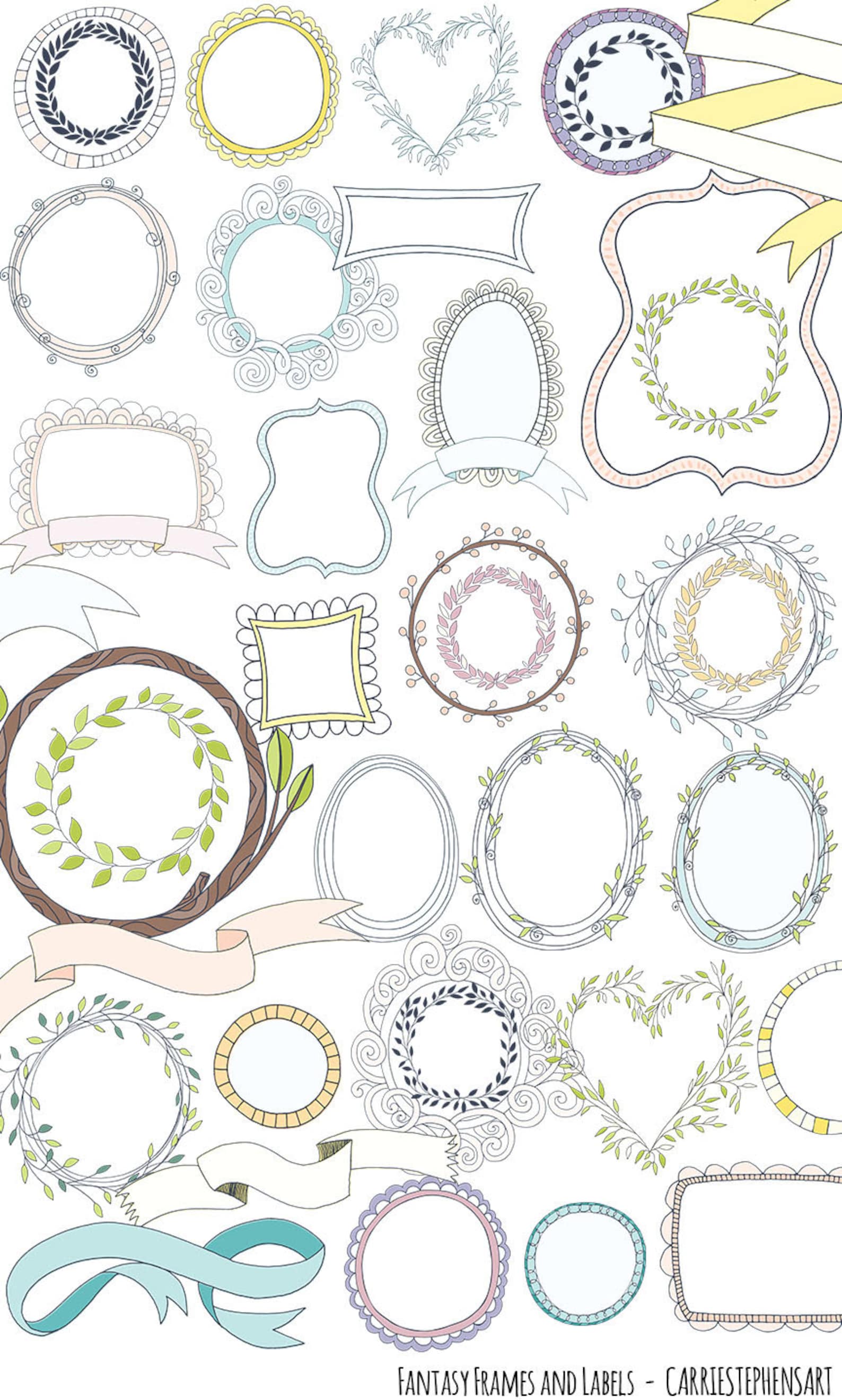 Frame & Label Clip Art Whimsical Decorative Borders Foliage - Etsy