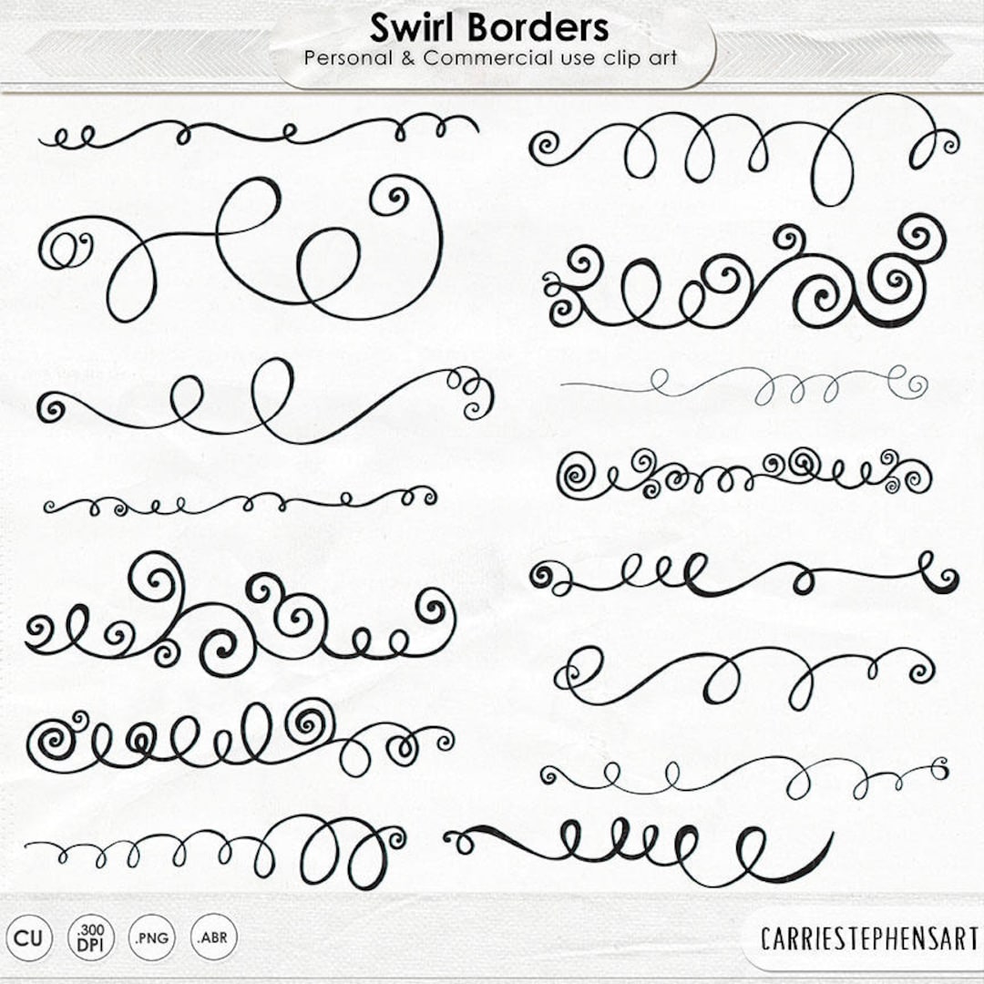 Swirl Border Clip Art + PS Brush, Curly Decorative Text Divider ...