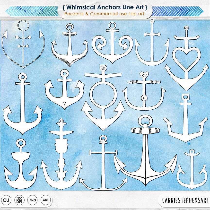 Anchor Clipart, Hand-drawn Line Art Anchor Clip Art & Silhouette, PNG ...