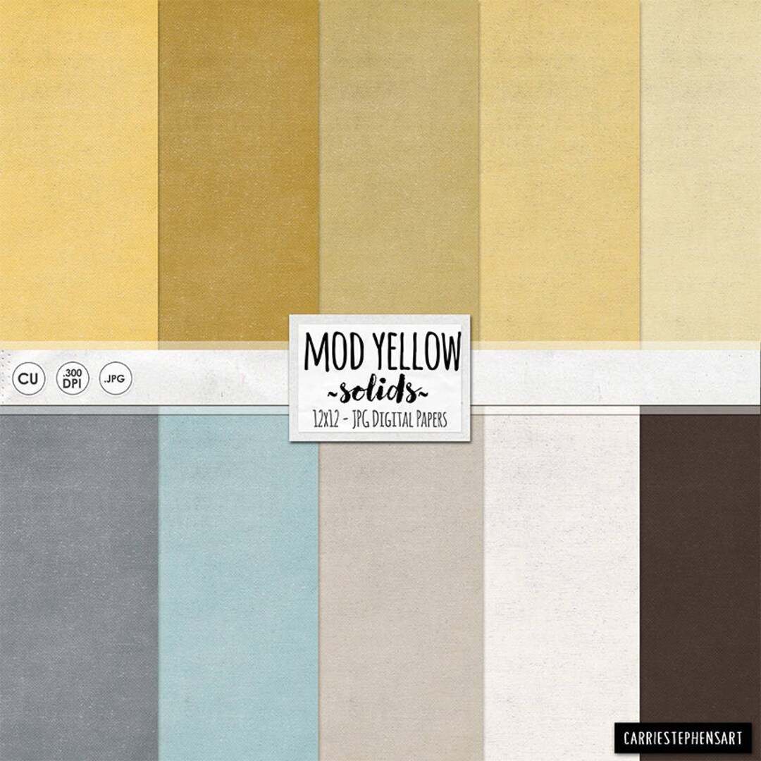 Modern Cool Gray & Mustard Yellow Digital Paper, Linen Textured Solid ...