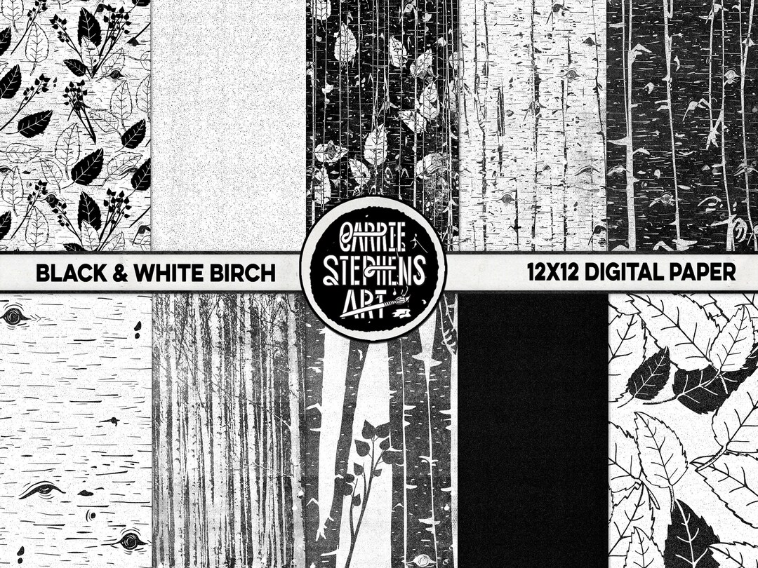 Black & White Birch Wood Grain Digital Paper Pack, Textured Scrapbook ...