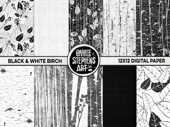 Black & White Birch Wood Grain Digital Paper Pack, Textured Scrapbook ...