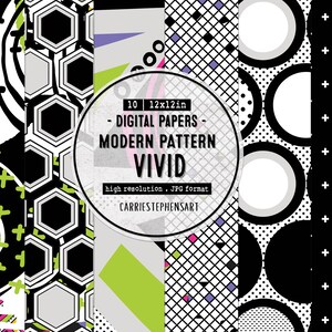 Modern Geometric Pattern Scrapbook Paper, Vivid Pink Digital Background ...