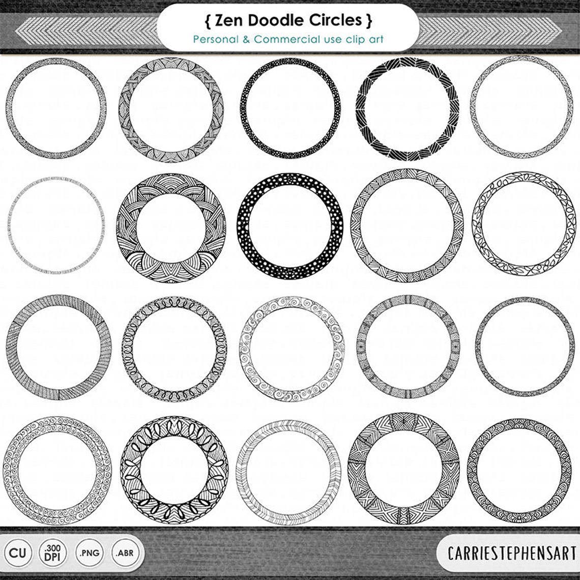 Circle Frame Clipart Zen Doodle Border Round Digital Stamp | Etsy Canada