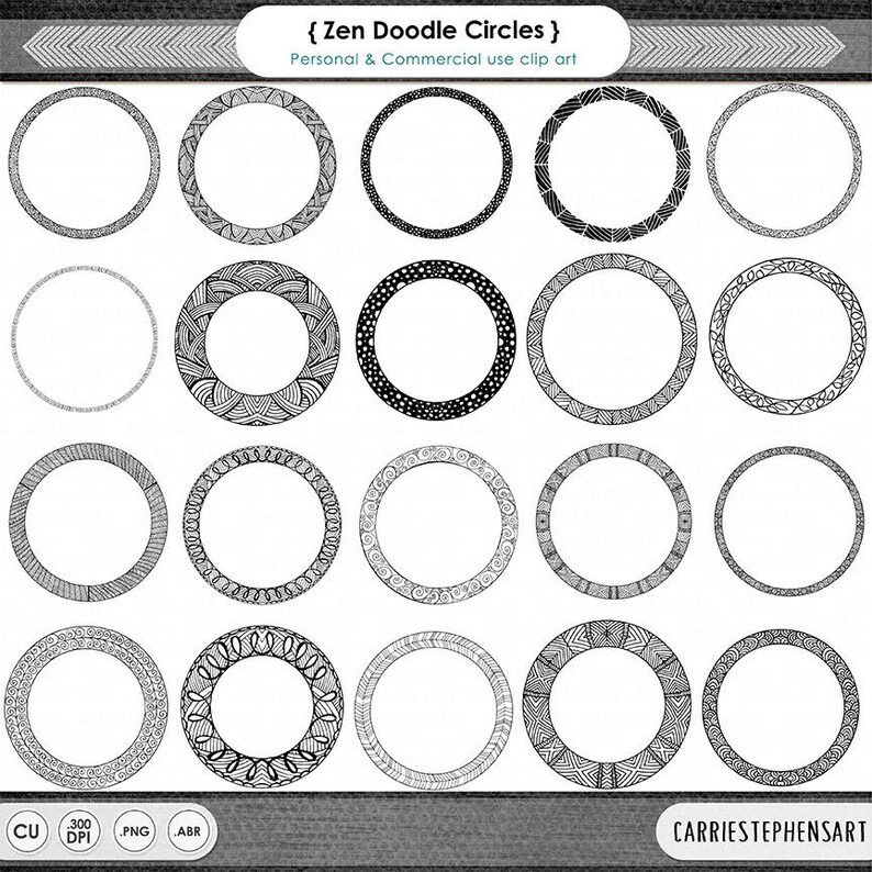 Circle Frame Clipart, Zen Doodle Border, Round Digital Stamp Overlay ...