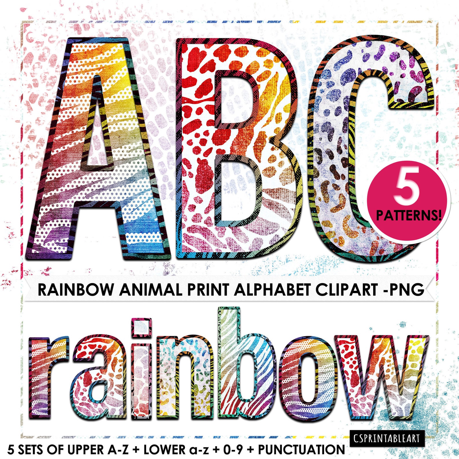 Alphabet Letters Clip Art Rainbow Animal Print Light - Etsy