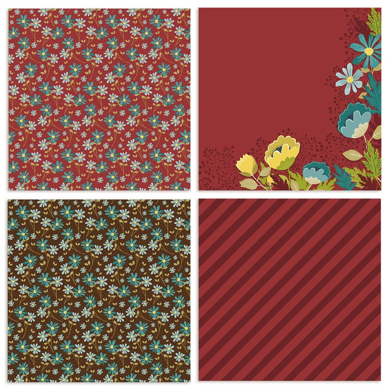Country Farmhouse Digital Scrapbook Paper, Fall Floral Pattern ...