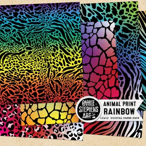 Wild Animal Print Digital Paper, Exotic Rainbow Leopard Pattern ...