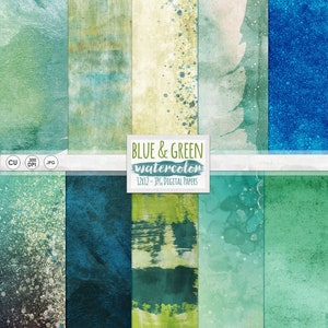 Blue & Green Watercolor Digital Paper, Aqua + Teal Background Paper ...