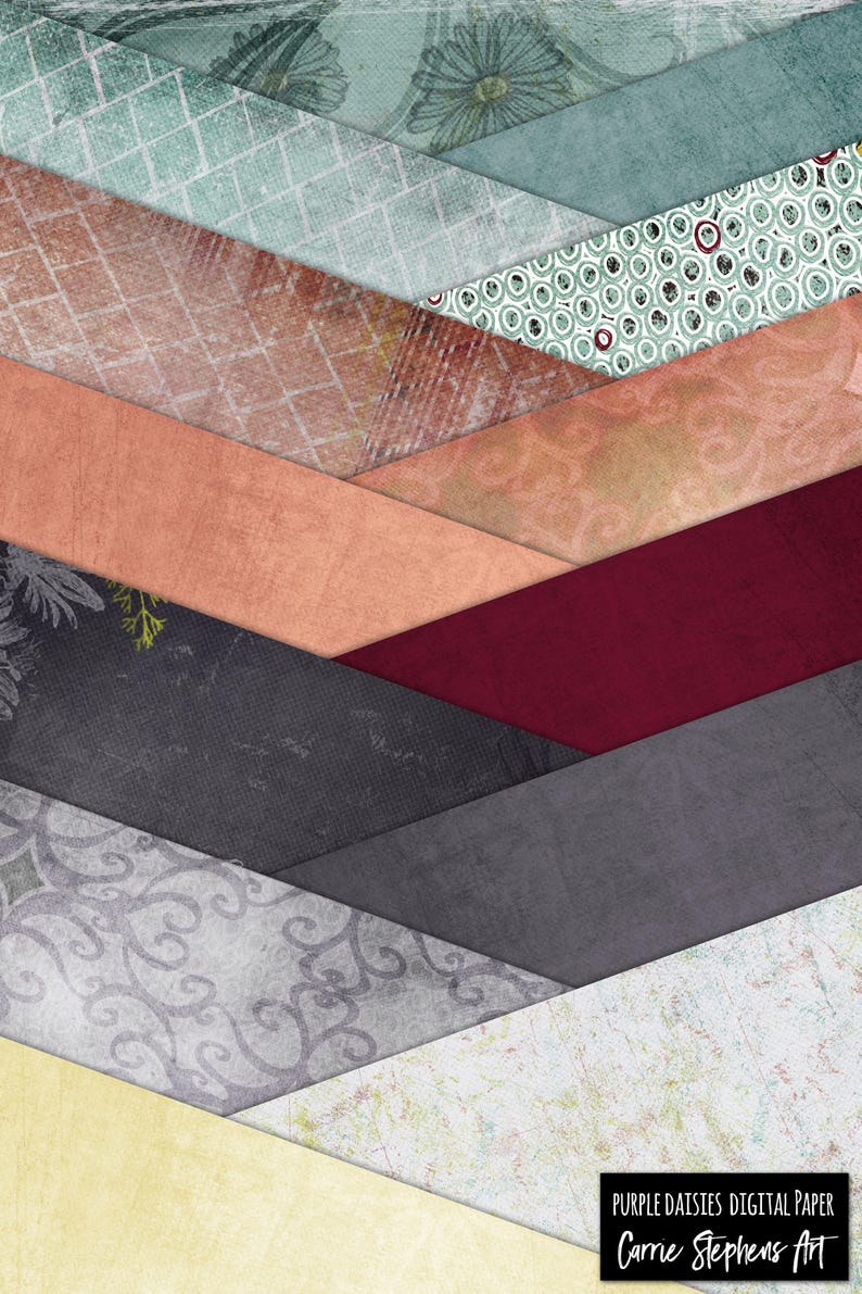 Floral Digital Paper Pack Daisies Purple Digital Scrapbooking - Etsy