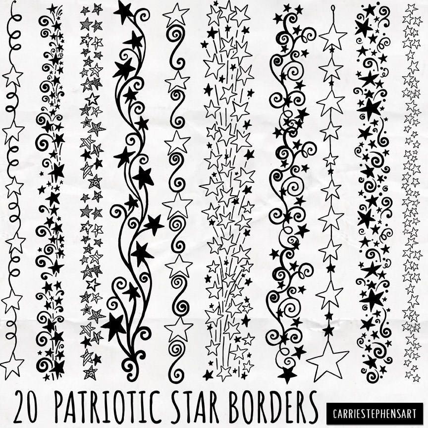 Patriotic Stars Clip Art Black And White