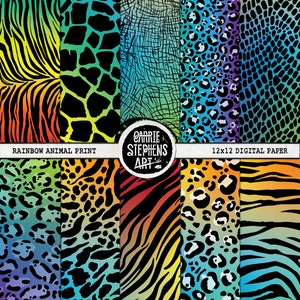 Wild Animal Print Digital Paper, Exotic Rainbow Leopard Pattern ...