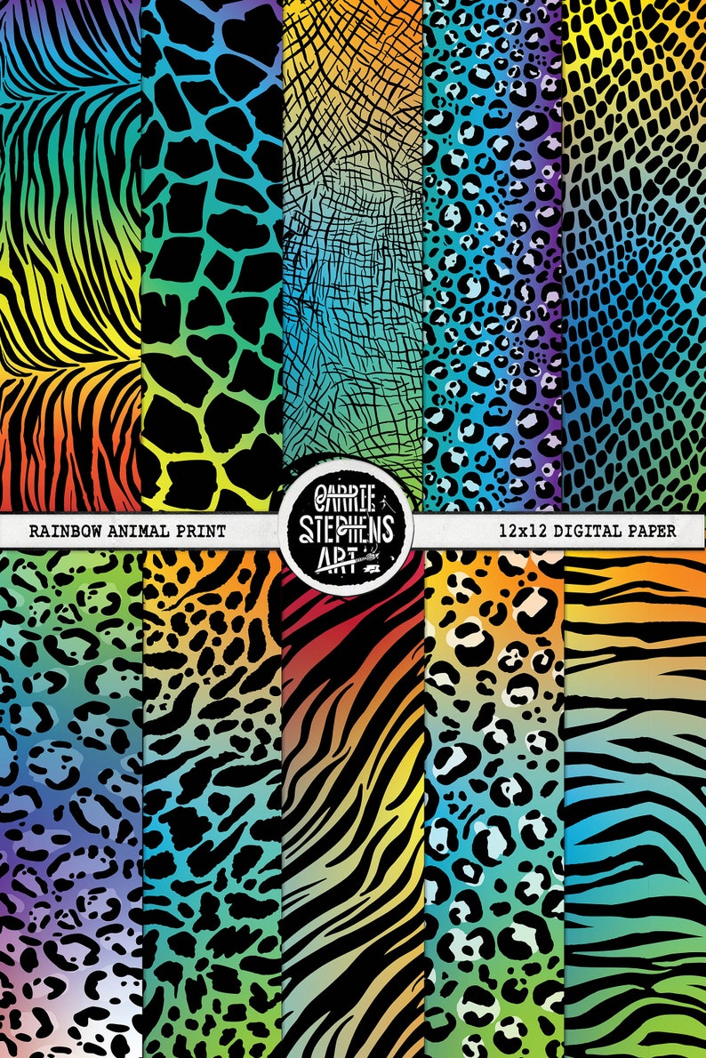 Wild Animal Print Digital Paper Exotic Rainbow Leopard | Etsy