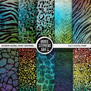 Rainbow Leopard Pattern Digital Paper, Animal Print Background Textured ...