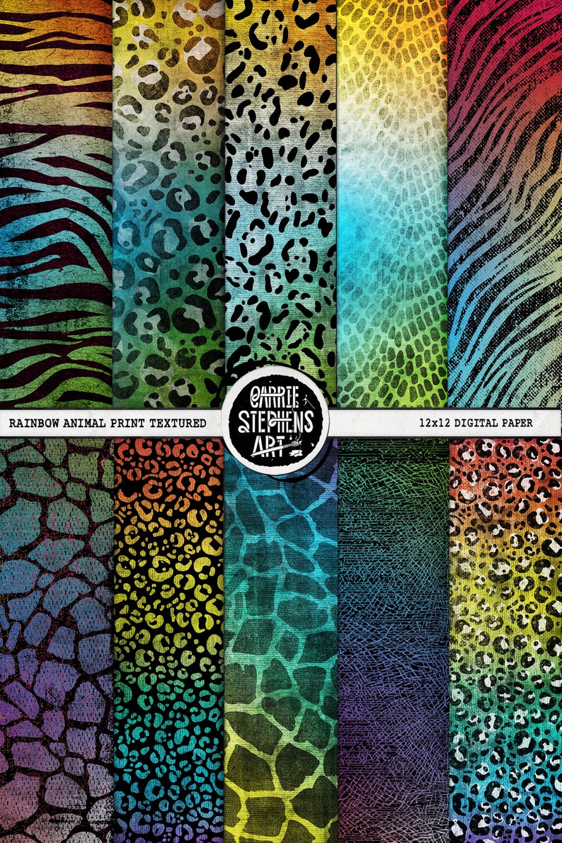 Rainbow Leopard Pattern Digital Paper, Animal Print Background Textured ...