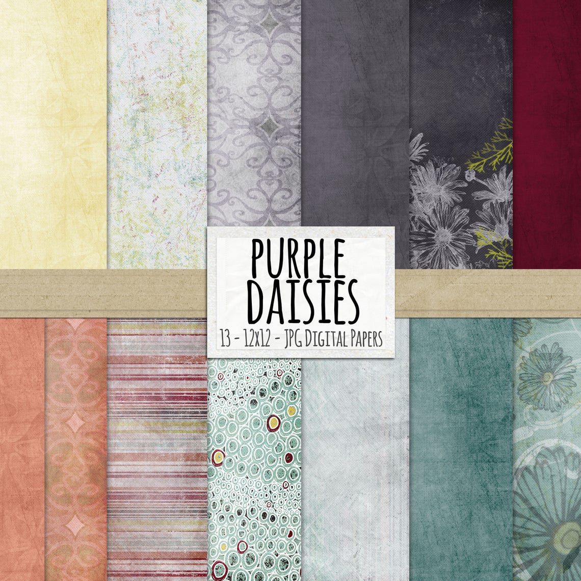 Floral Digital Paper Pack, Daisies Purple Digital Scrapbooking Paper ...