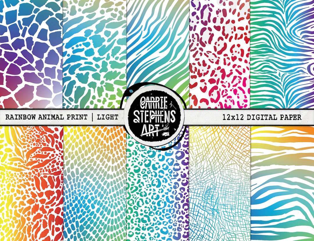 Rainbow Animal Print Digital Paper, Printable Leopard Print Patterned ...