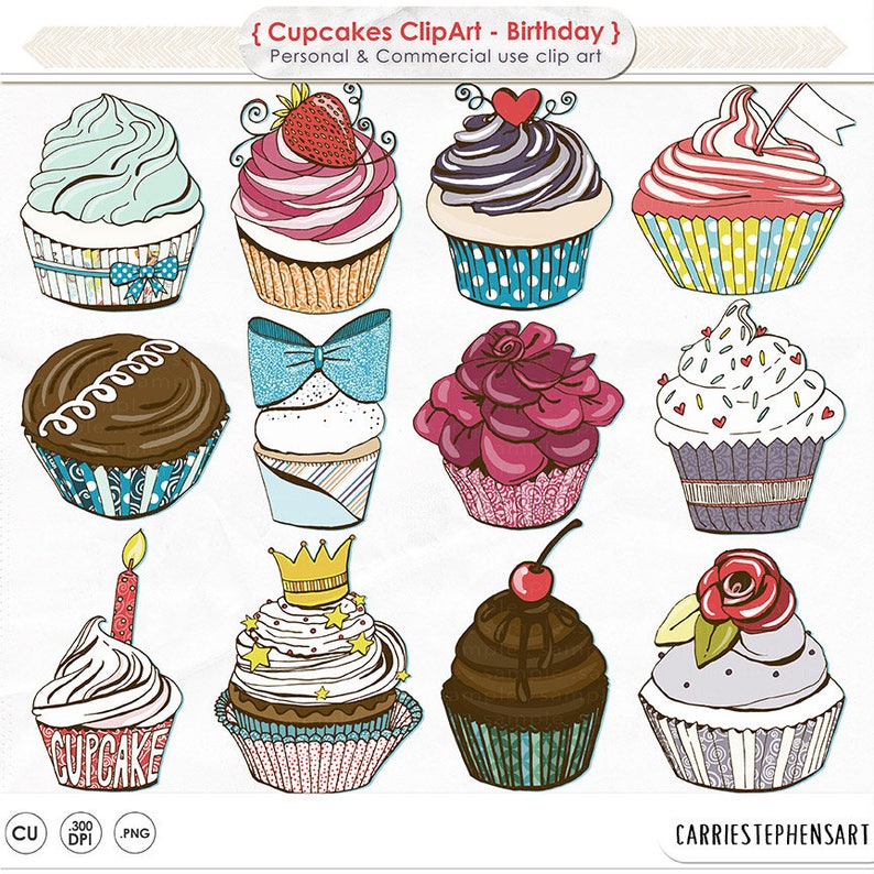 Cupcake Clipart Birthday Party Graphics DIY Print & Cut | Etsy