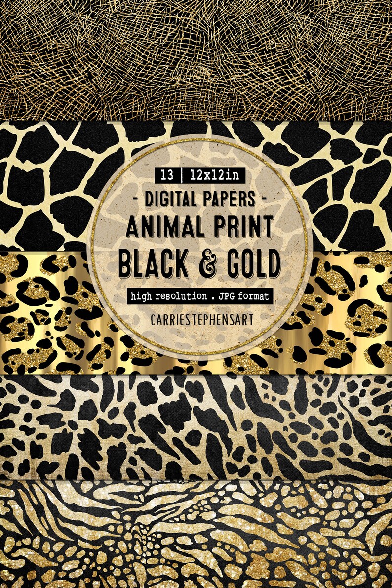Black & Gold Animal Print Digital Paper Patterns - Etsy